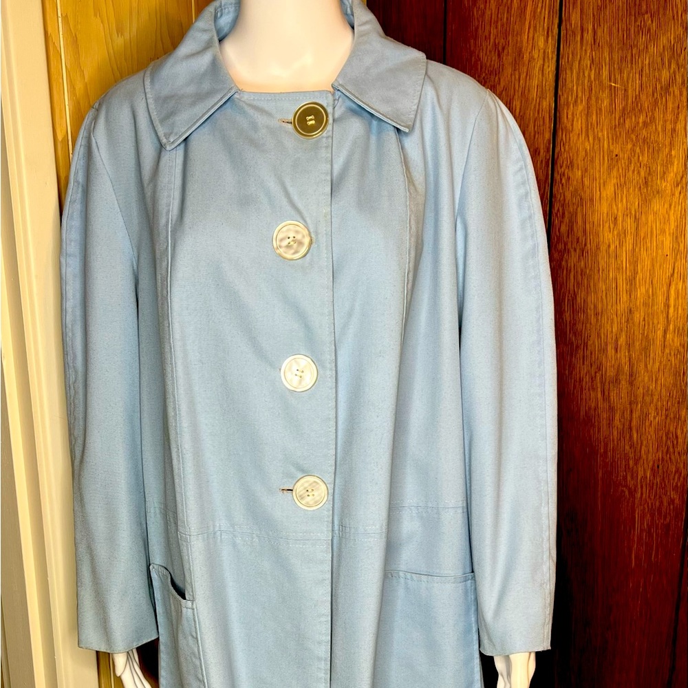 1960s Vintage Handmade Overcoat Baby Blue With Pink L… - Gem